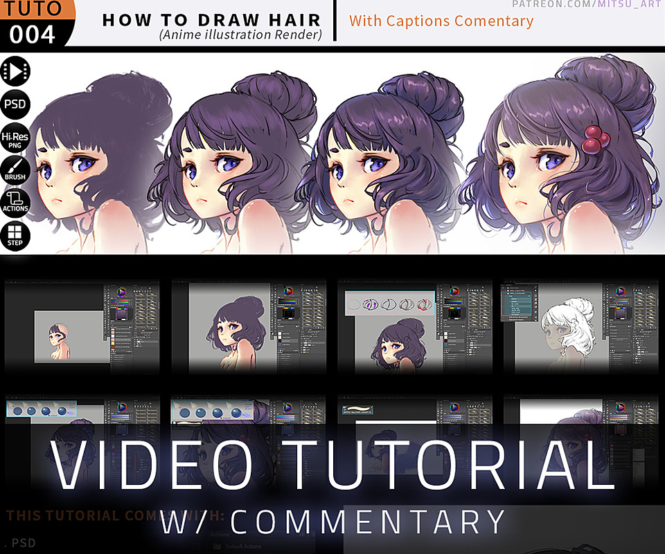 How To Draw Hair (Anime Render) W/Commentary