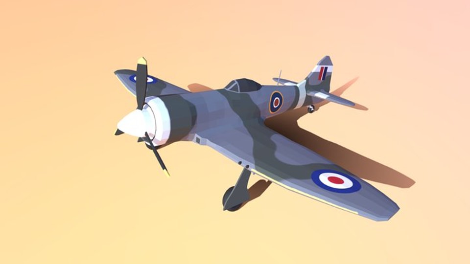 Low Poly Cartoon Hawker Tempest MKII Airplane