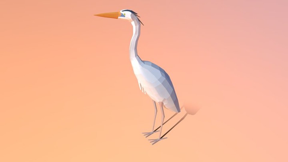 Low Poly Cartoon Great Blue Heron