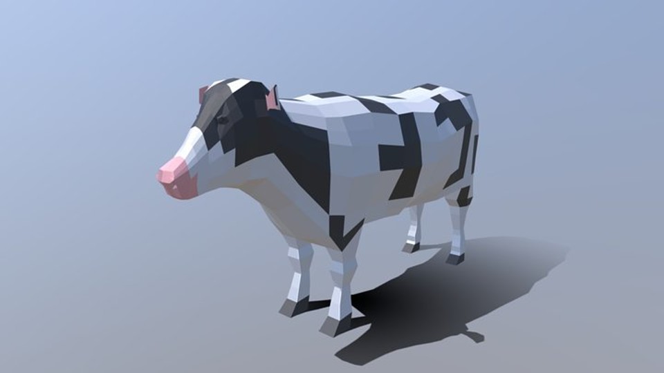 Low Poly Cartoon Cow (white)