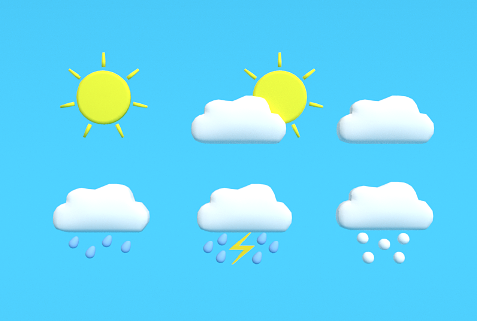 Low Poly Cartoon Weather Symbols