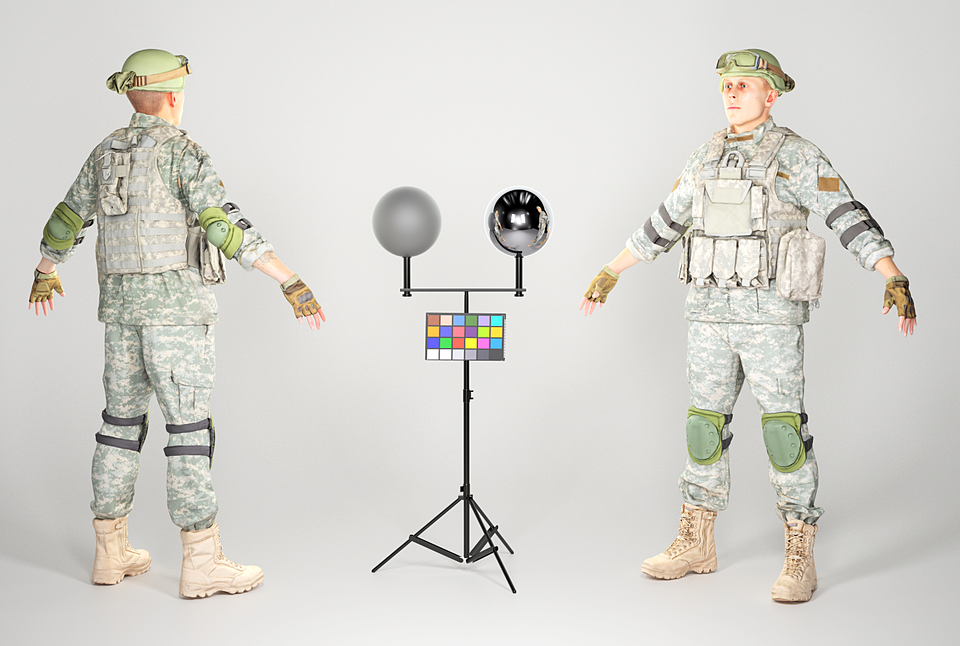 American soldier in ACU uniform with props 20