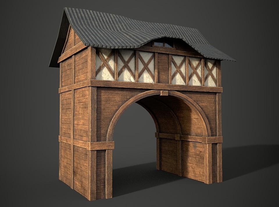 Medieval Wooden Arch Game-ready Low-poly 3D model