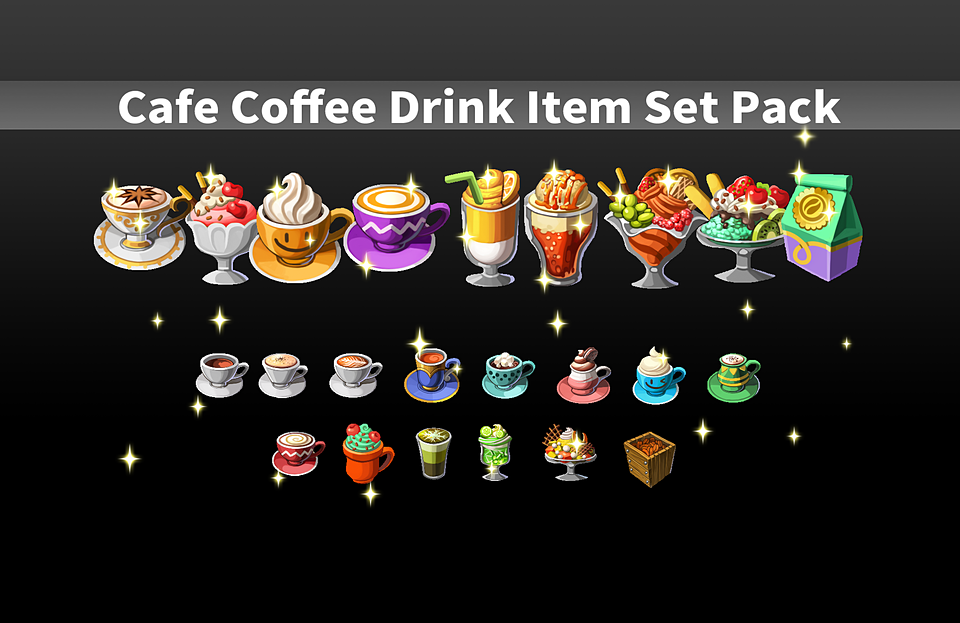 Cafe Coffee Drink Item Set Pack