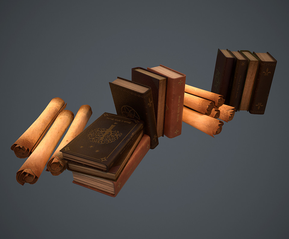 Books and Scrolls - Low Poly