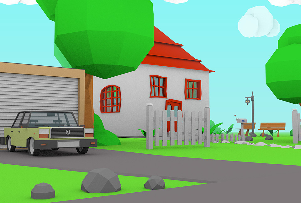 Cartoon house toy car Free low-poly