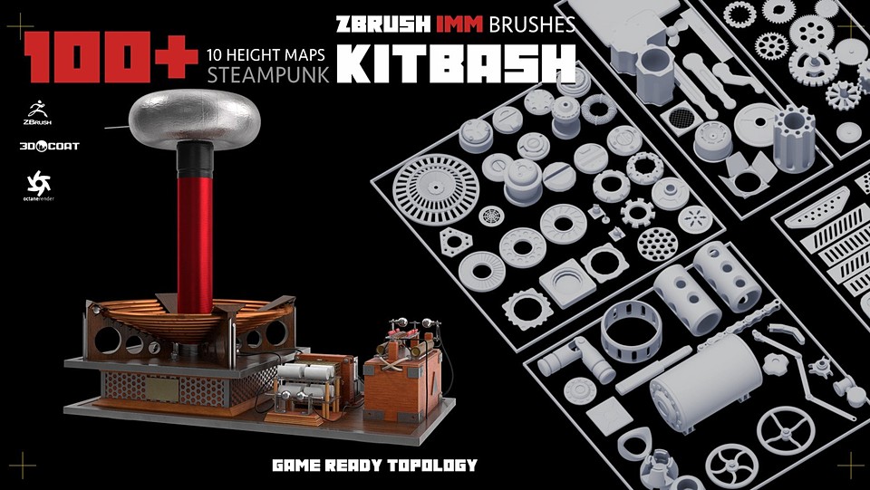 100+ Steampunk KITBASH PACK Game ready topology