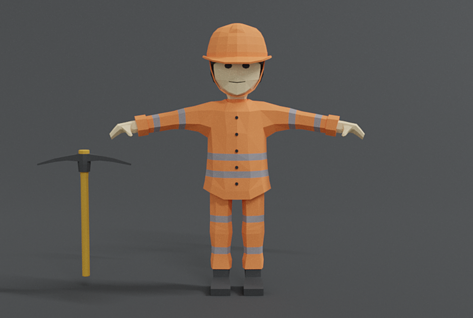 Low Poly Cartoon Street Worker
