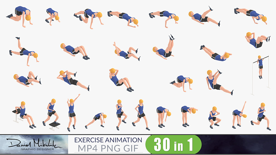 30 Exercise Animations looped Bundle Woman
