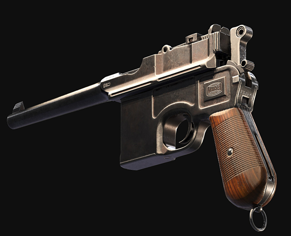 Mauser C96 Broomhandle Pistol Game Ready Asset