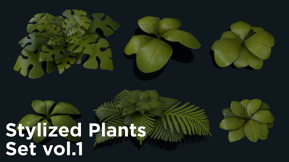 Stylized Plants Set vol 01 foliage pack Low-poly