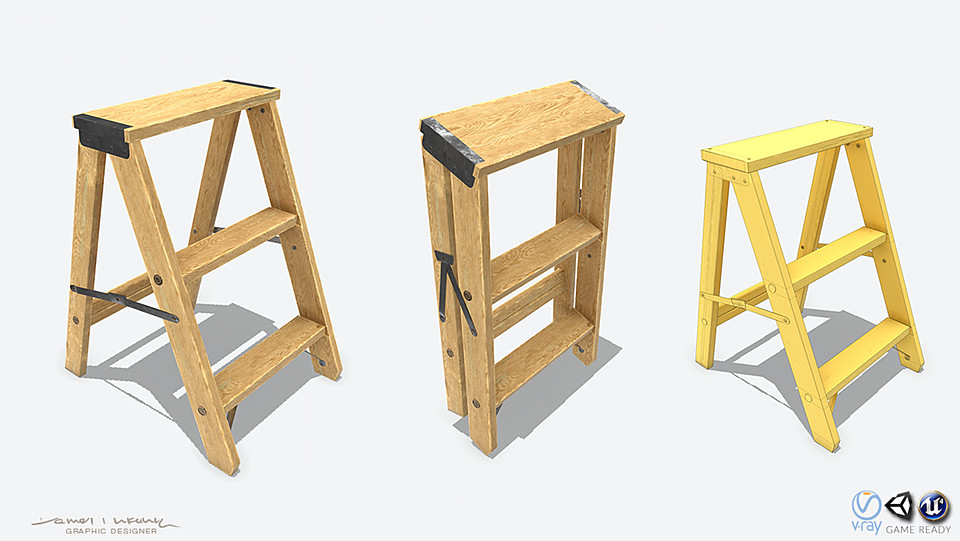 Wooden Ladder Animated RIG PBR