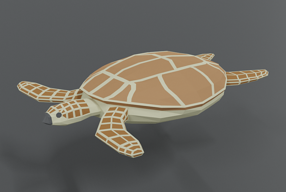 Low Poly Cartoon Loggerhead Sea Turtle