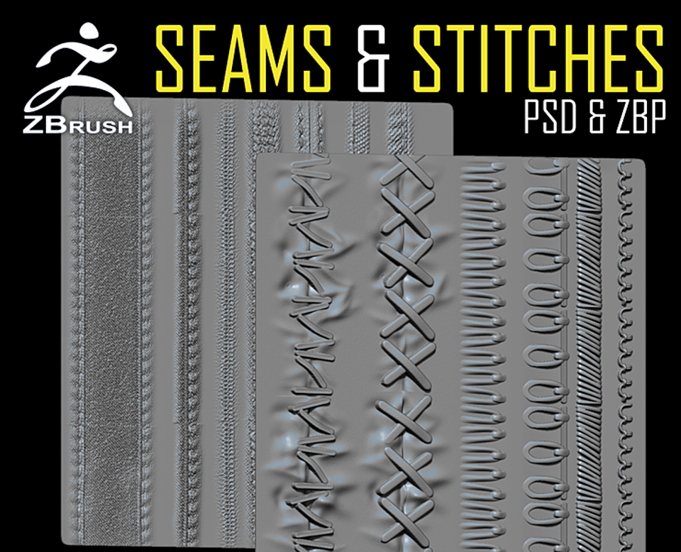 Seams and Stitches ZBrush Alphas + Brush