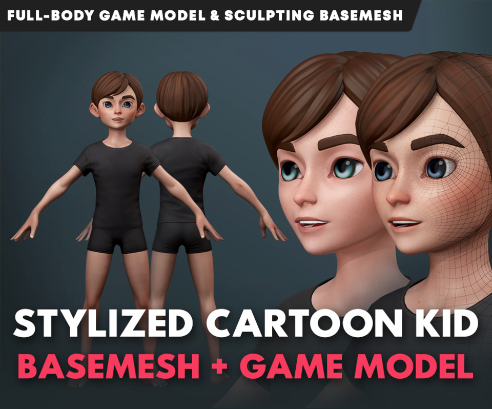 Stylized Cartoon Kid Body Basemesh