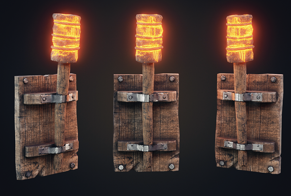 Wall torch Low-poly 3D model