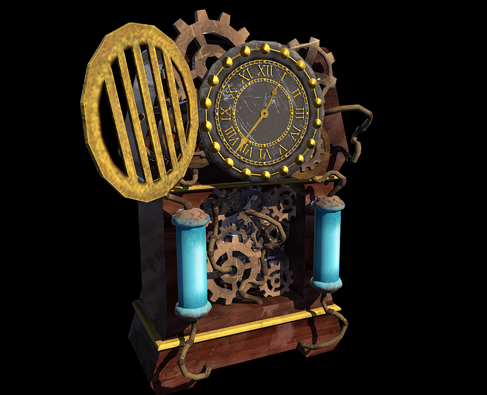 Low Poly Steampunk Table Clock Low-poly 3D model