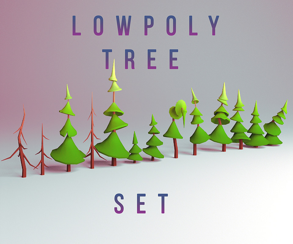 Low-poly Tree Set