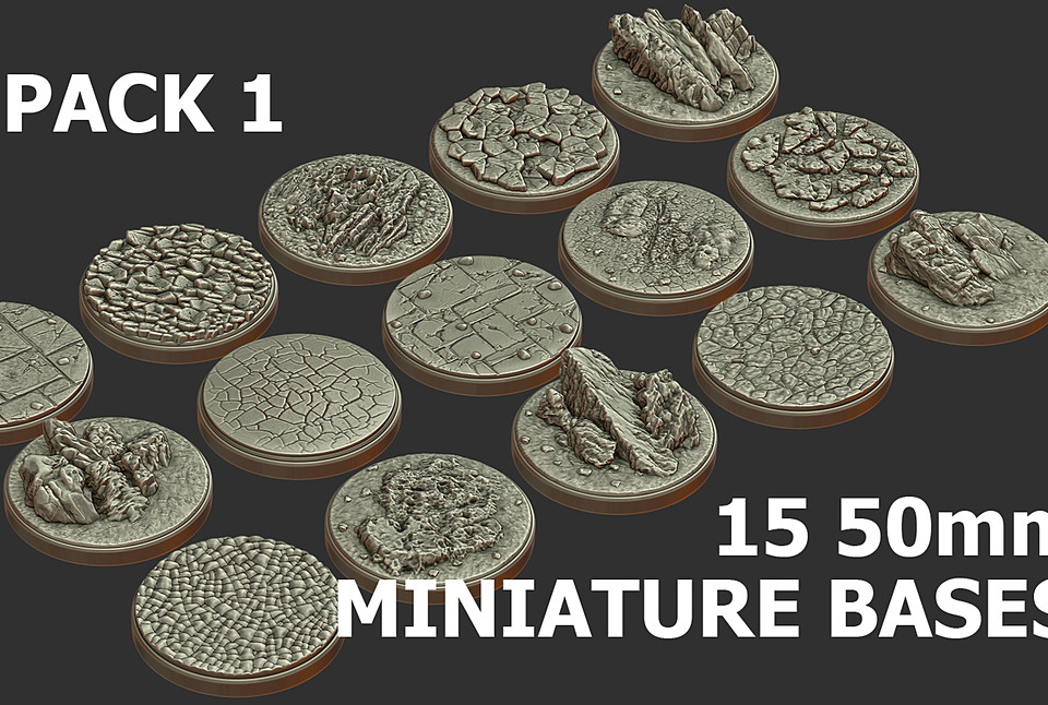 PACK 1 - 15 MINIATURE BASES 50mm 3D Print Ready