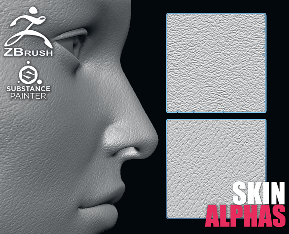 20 Skin Alphas Vol.2 (ZBRush, Substance, 2K, PSD)