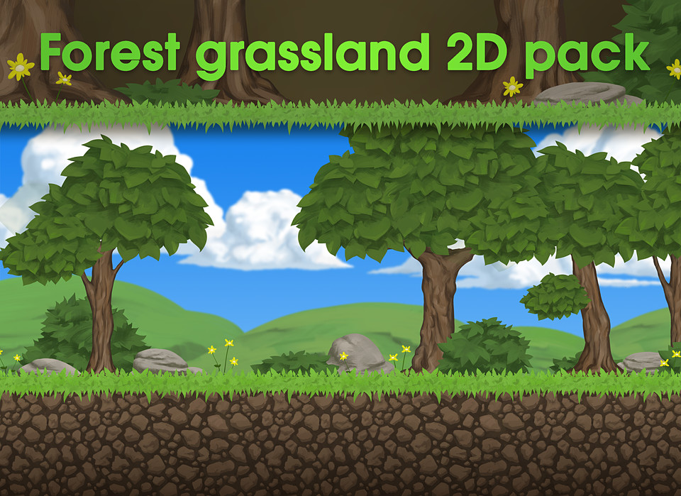 Forest grassland - hand drawn 2D asset pack
