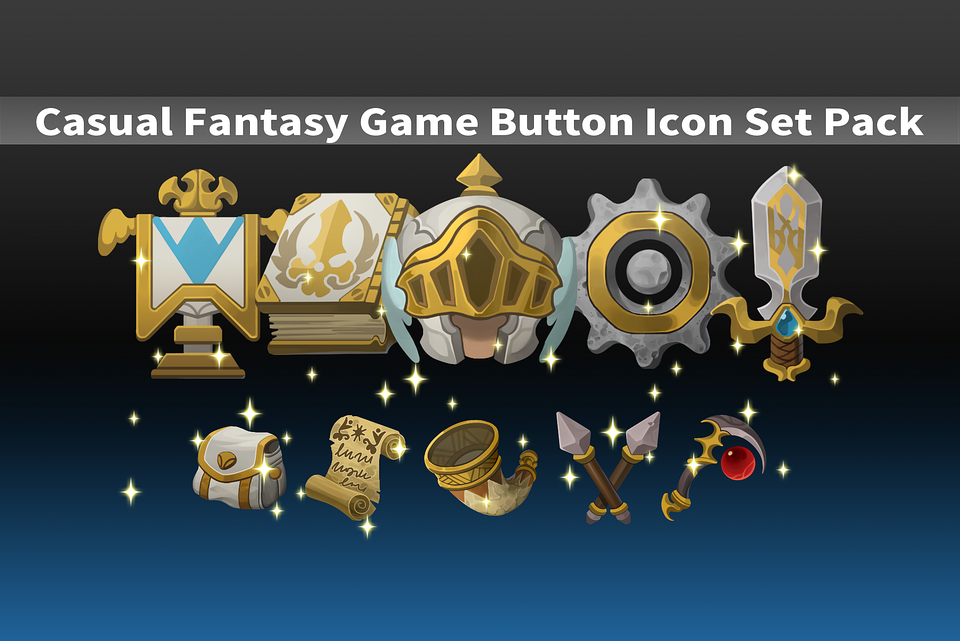 Casual Fantasy Game Button Icon Set Pack