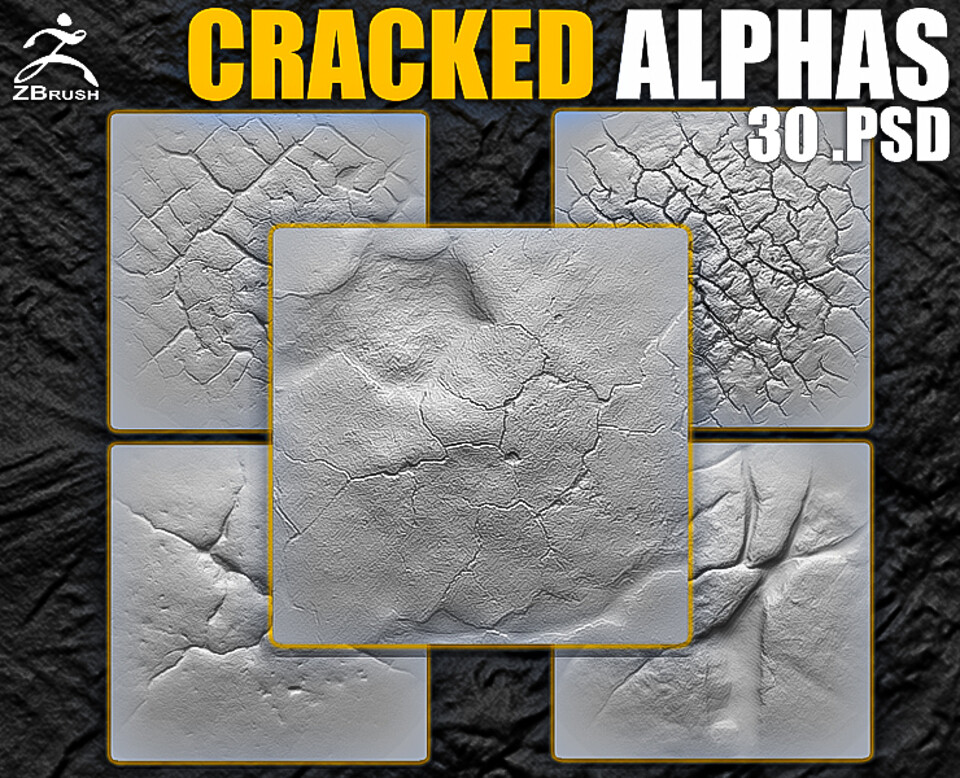 30 Cracked Alphas Vol.1 (ZBrush, Substance, 2K)