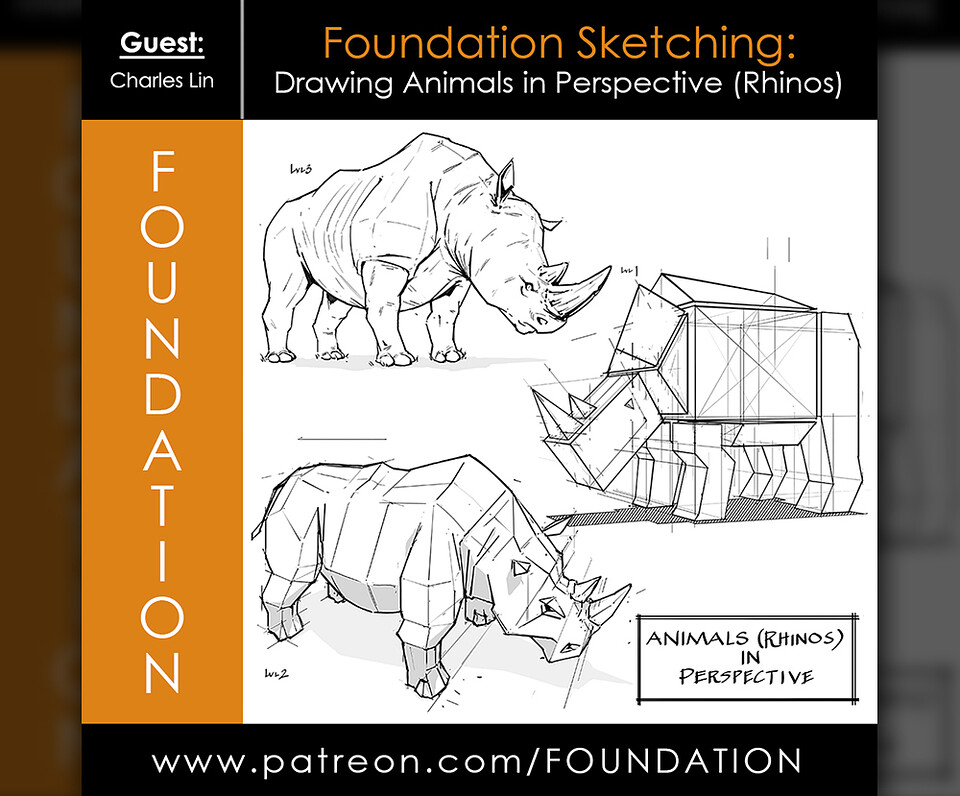 Sketching - Animals in Perspective (Rhinos)
