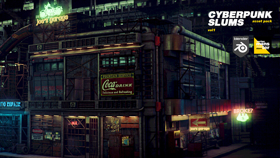 Cyberpunk Slums Cyborg Robots