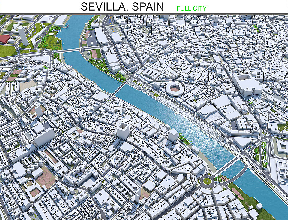 Sevilla city Spain 3d model 40km