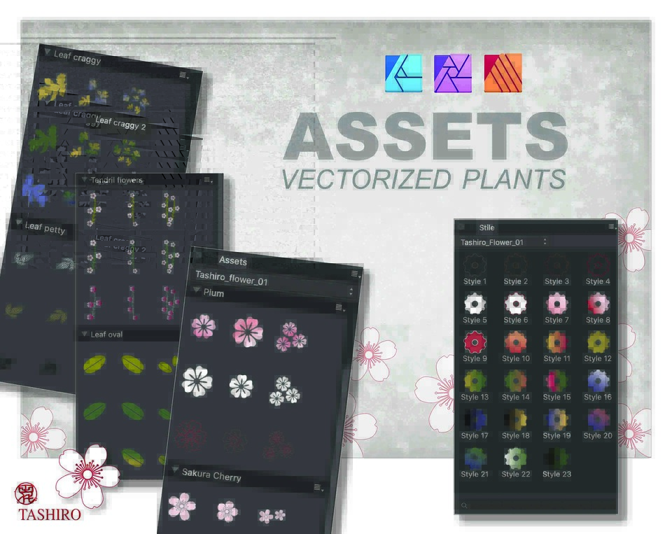 Vector flower assets for Affinity