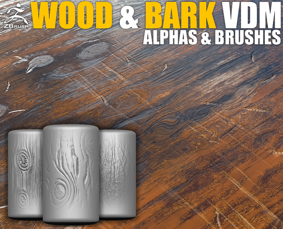 Wood & Bark Brushes for ZBrush (24 VDM + Alphas)