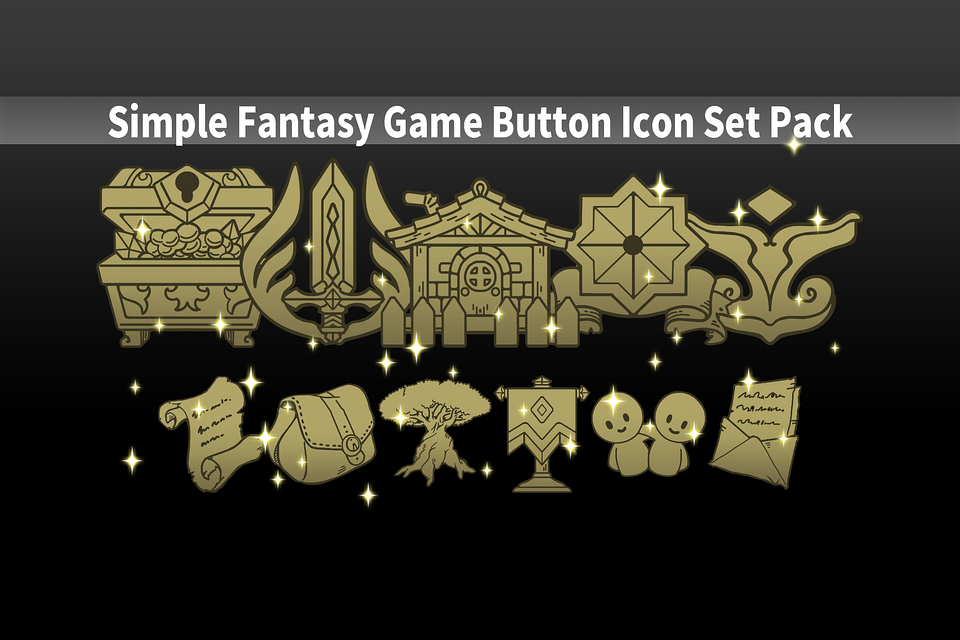 Simple Fantasy Game Button Icon Set Pack