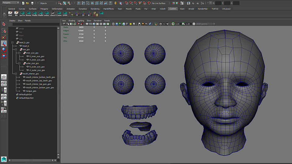 Head with Single symmetrical and Multi UV Sets