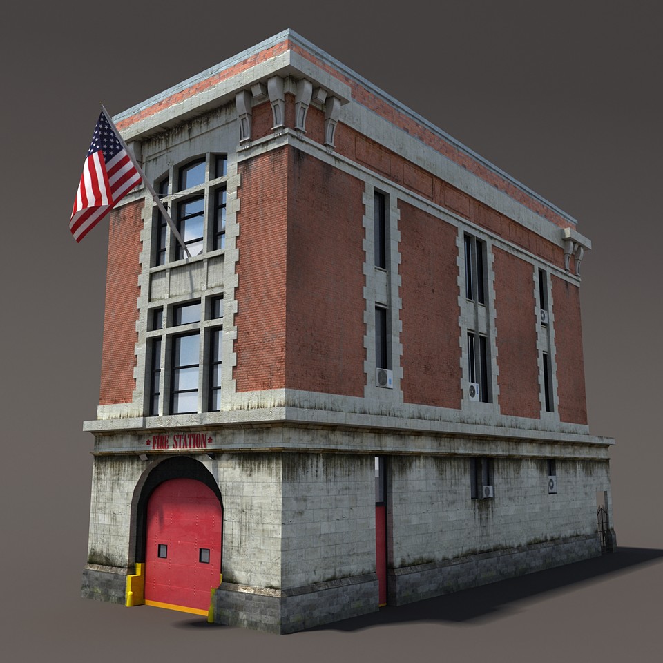 Fire Station Building Low Poly