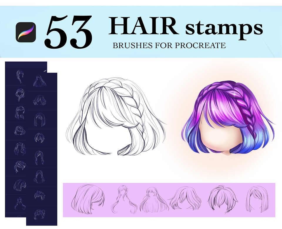 Chibi Hair Stamps Procreate Brushes