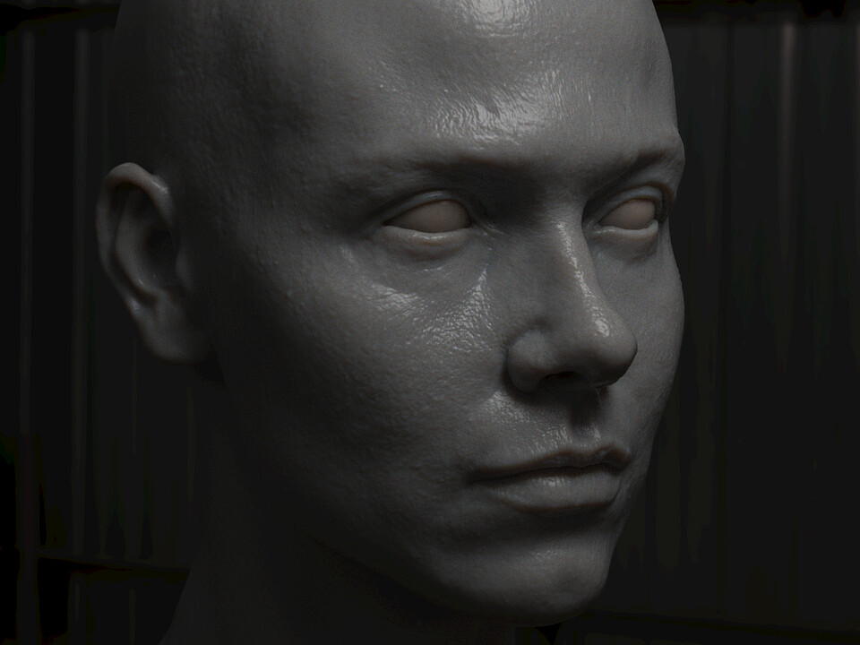 Young female face sculpting realistic, low poly
