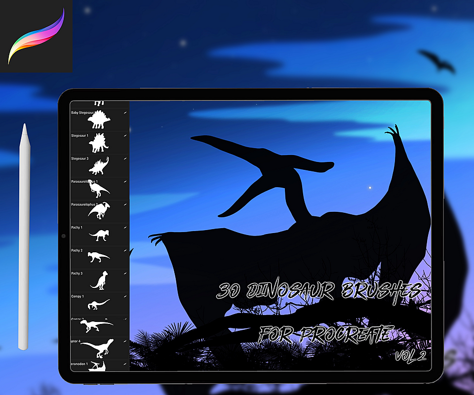 30 Dinosaur Brushes for Procreate Vol 2