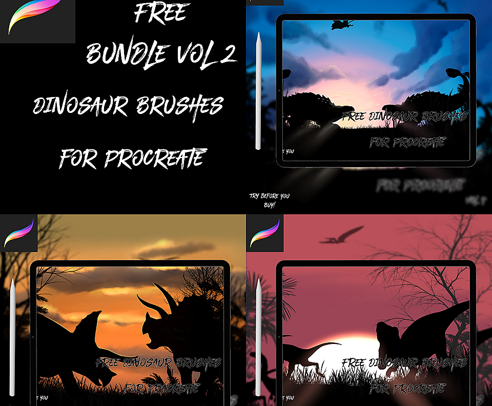 Free Dinosaur Brushes for Procreate Bundle Vol 4-6