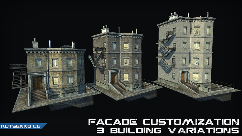 Customizable city building Low-poly 3D model T03