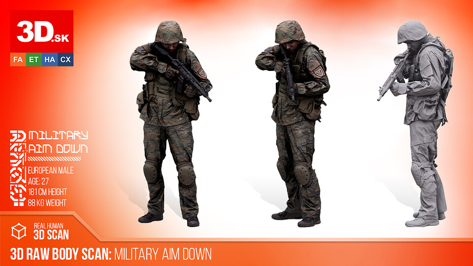 Cleaned 3D Body scan of Army Man Aim Down