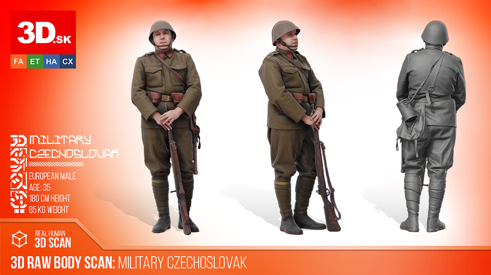 Cleaned Raw 3D Body scan of Soldier Czechoslovak