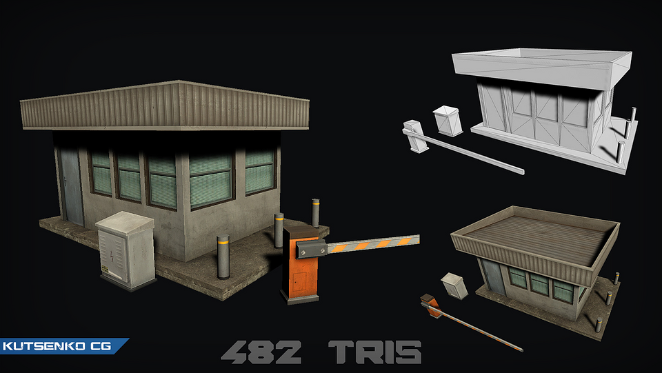 Security Booth Low-poly game ready 3D model T01
