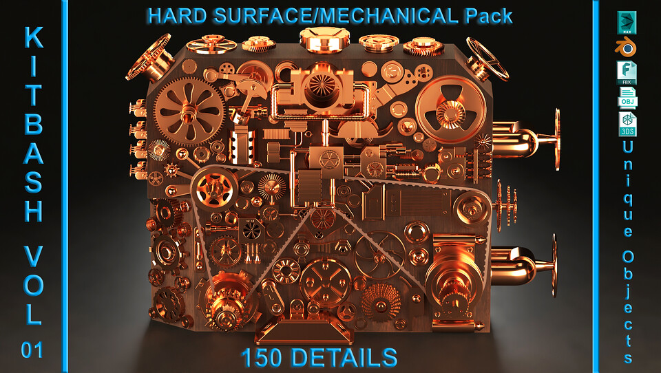 Hard Surface/Mechanical KITBASH 150 DETAILS