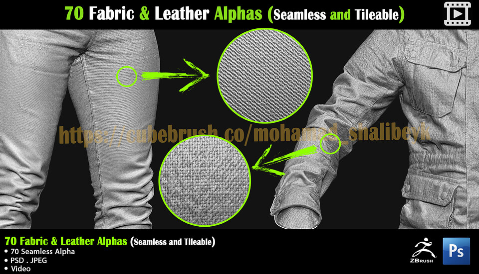 70 Fabric & Leather Alphas (Seamless and Tileable)