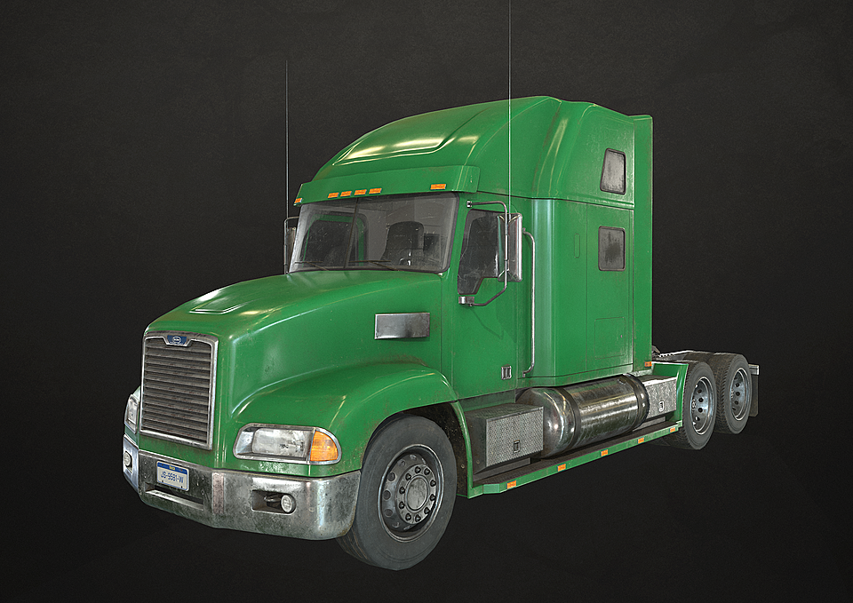 Semi Truck Tractor - Green - Low Poly