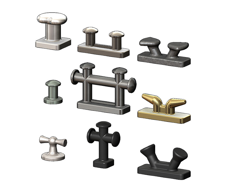 Mini set of shipyard bollards 3D print model