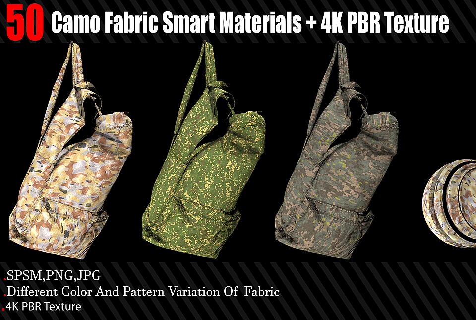 50 Camo Fabric Smart Material + 4K PBR Texture
