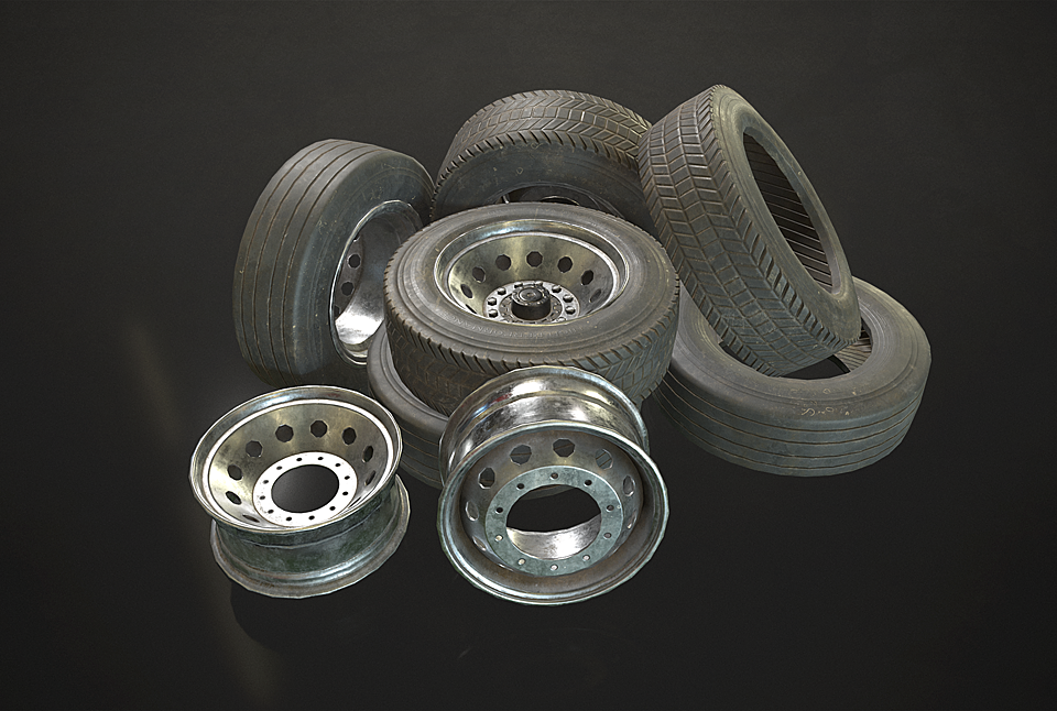 Truck Wheels Rims & Tires - Low Poly