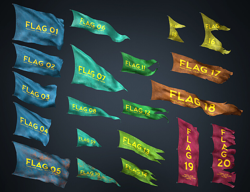 20 Fully Loop Animated Flags Mid-poly 3D model